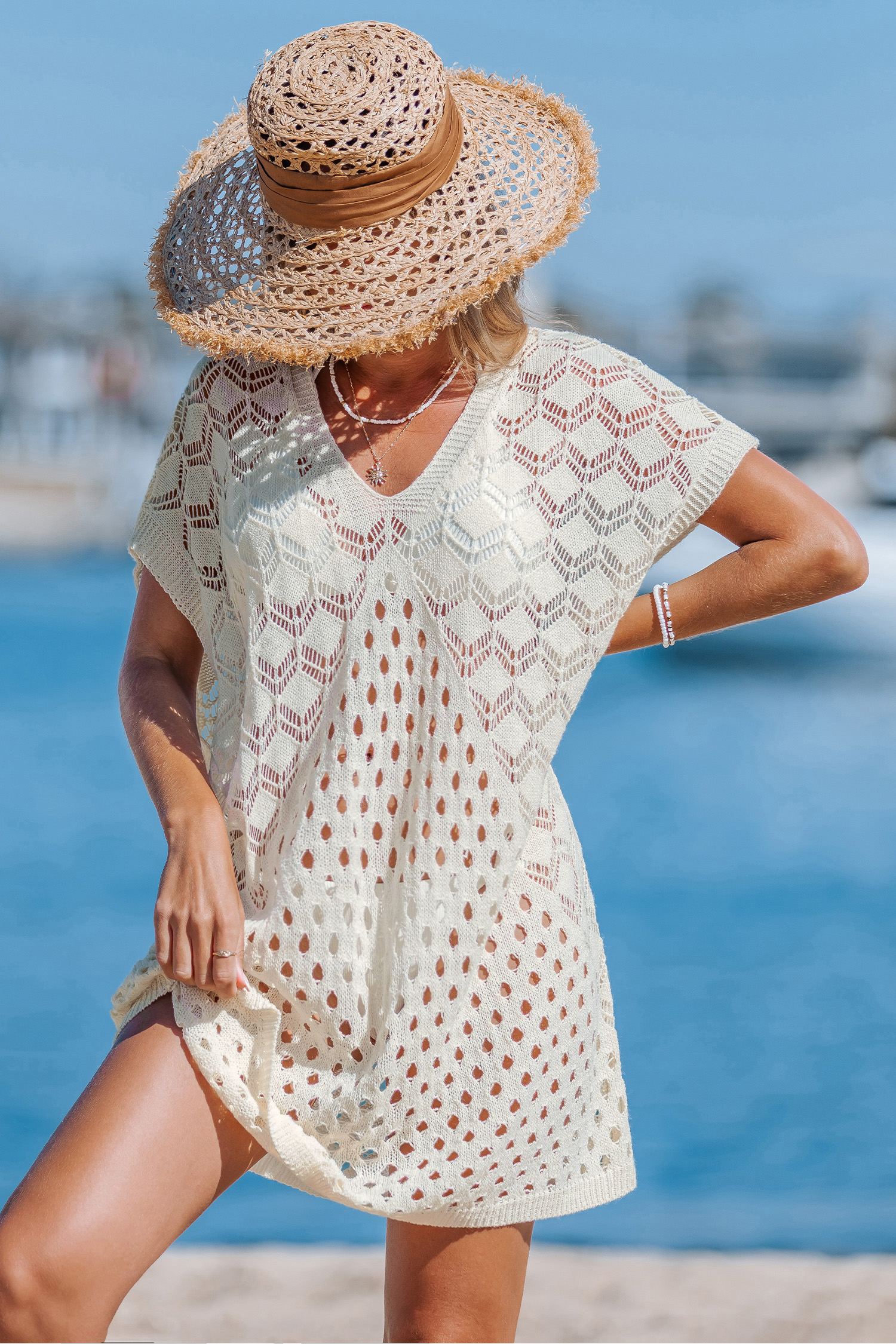 Salted Breeze Beige Cover-Up Mini Dress
