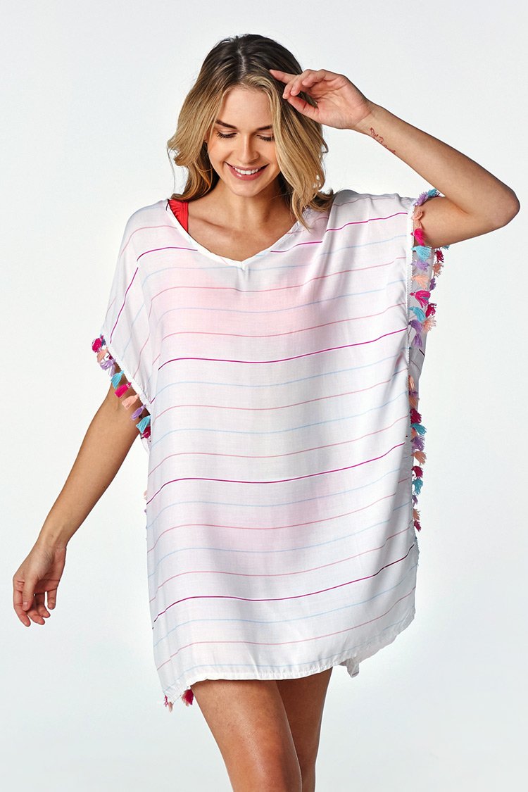 CUPSHE Women's Colorful Striped and Tassel Trimmed Sleeveless Above ...