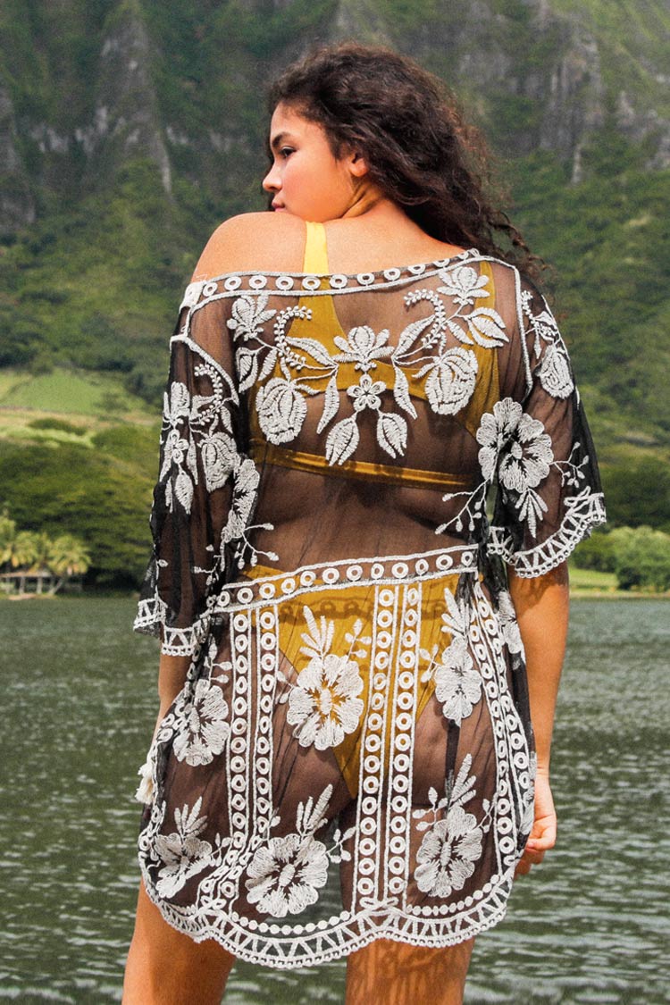 Black V-Neck Crochet Cover Up