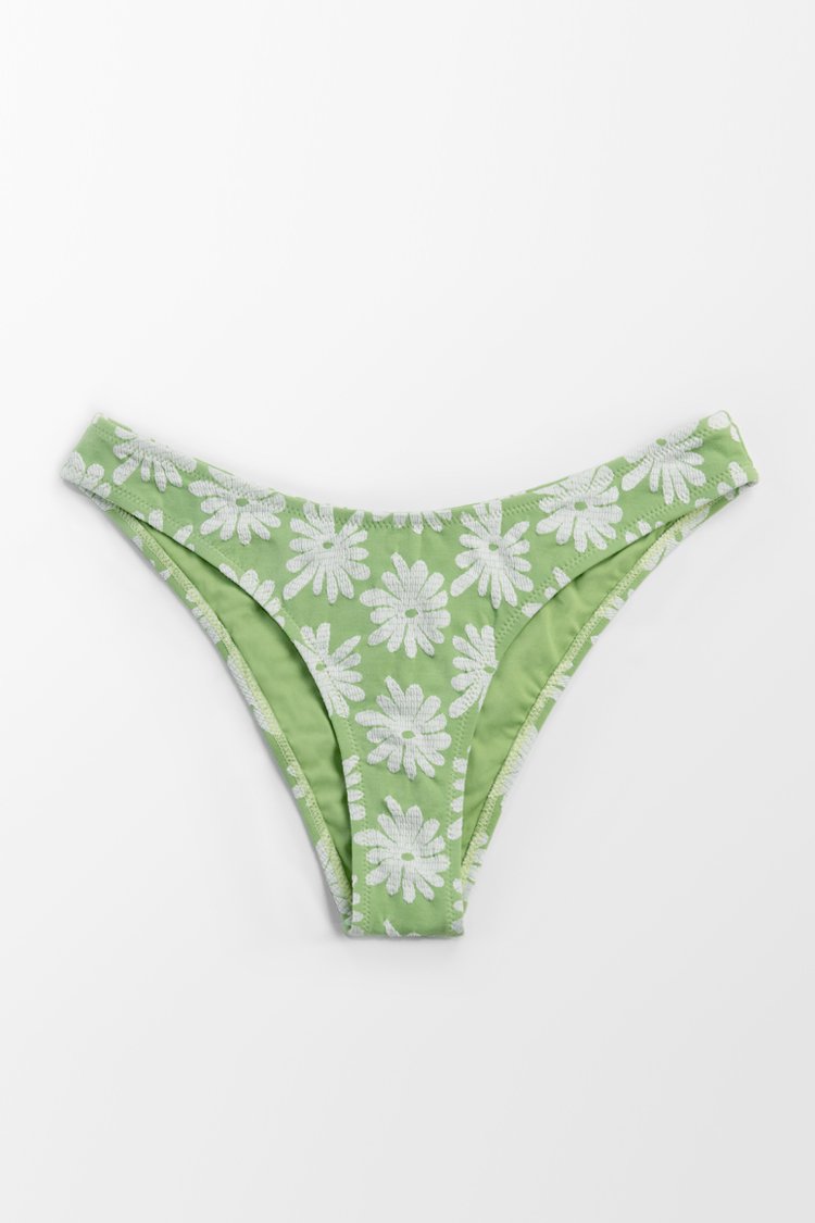 Light Green Floral Low Rise High Cut Bikini Bottom