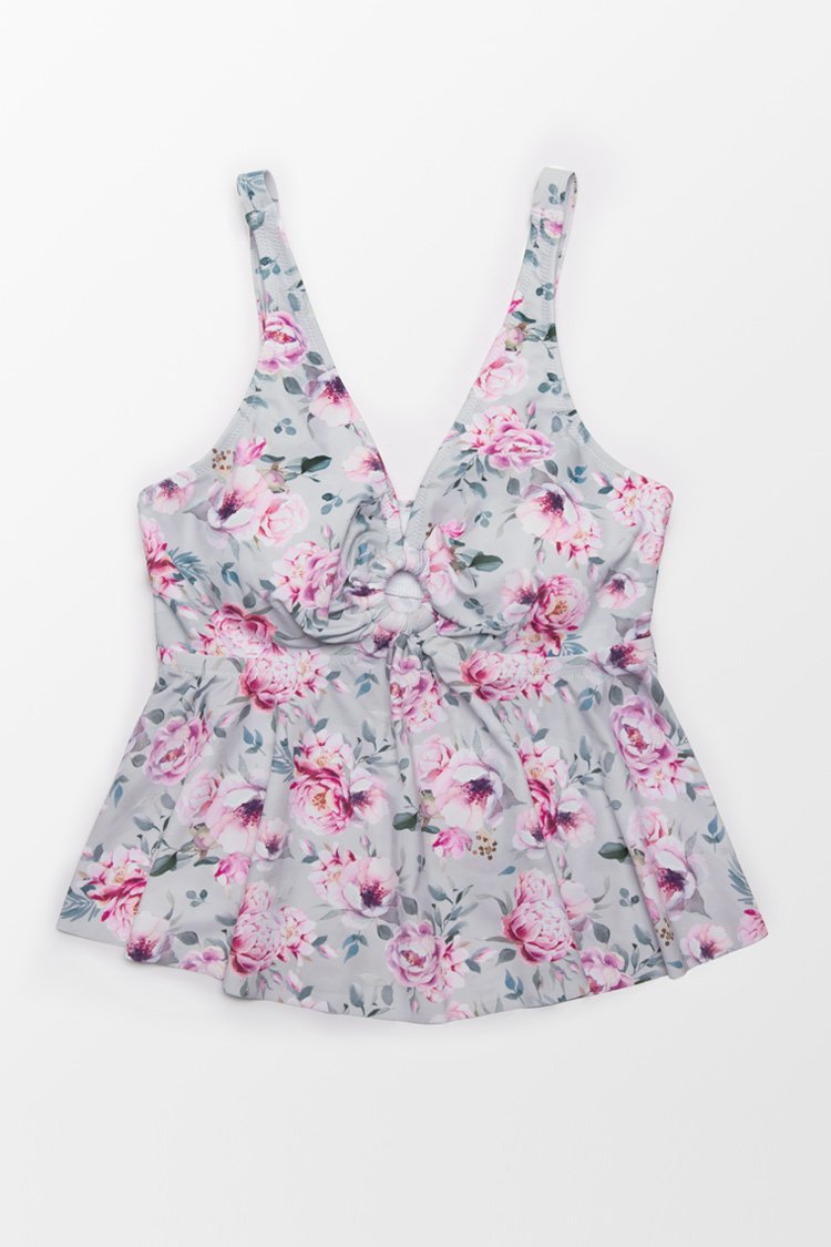 Floral Plus Size Ruffle Tankini Top