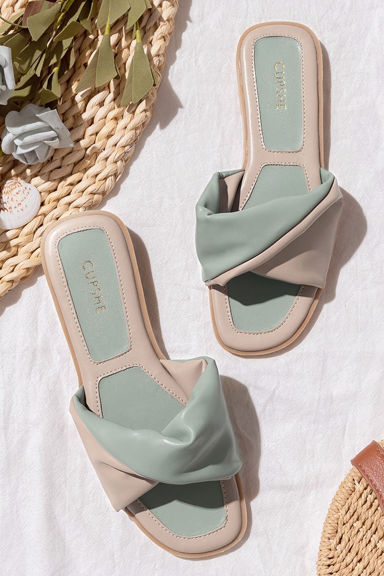 Sage Contrast Color Twist Slide Sandals