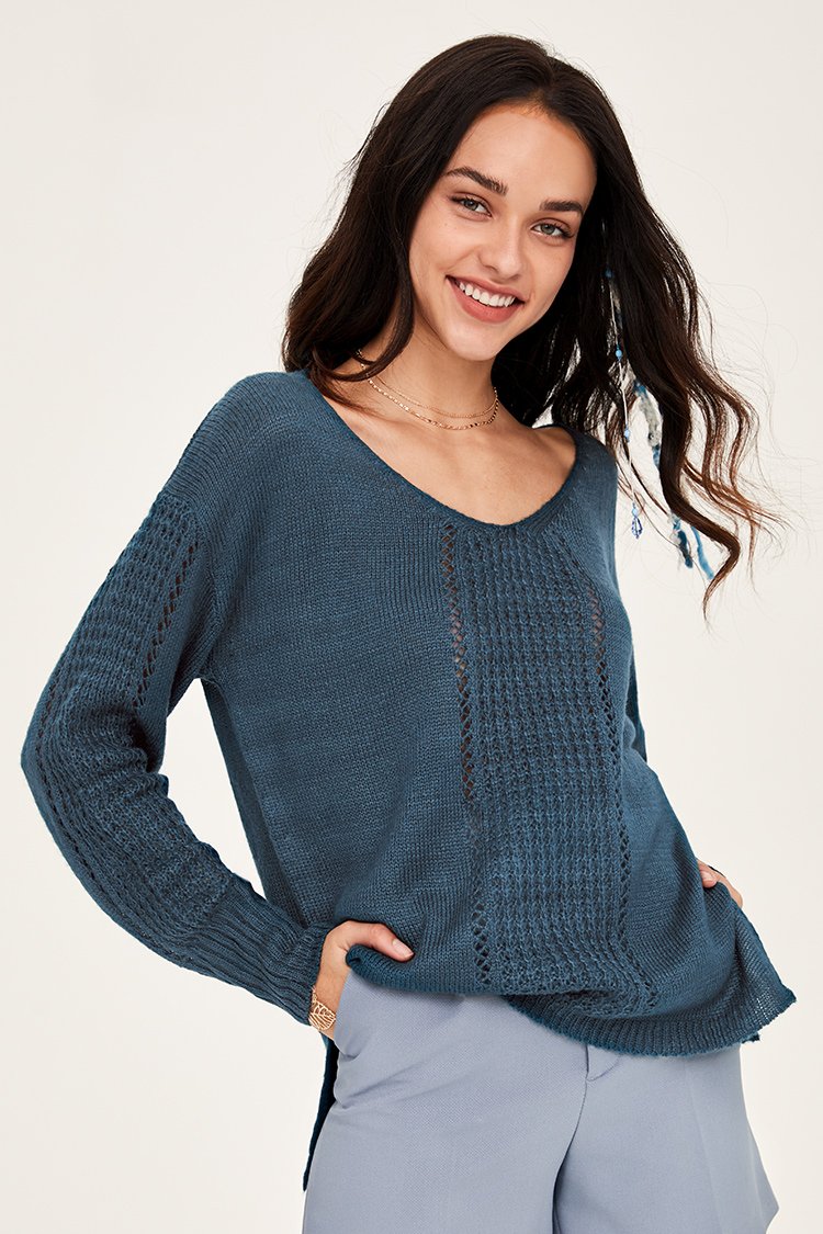 Drop Stitch V-Neck Sweater