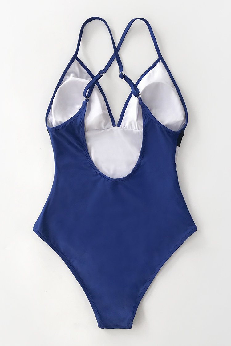 Colorblock V-neck Criss-Cross One-Piece Swimsuit