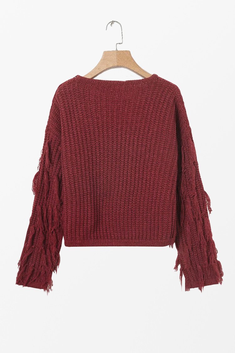 Red Sweater with Fringe Sleeves