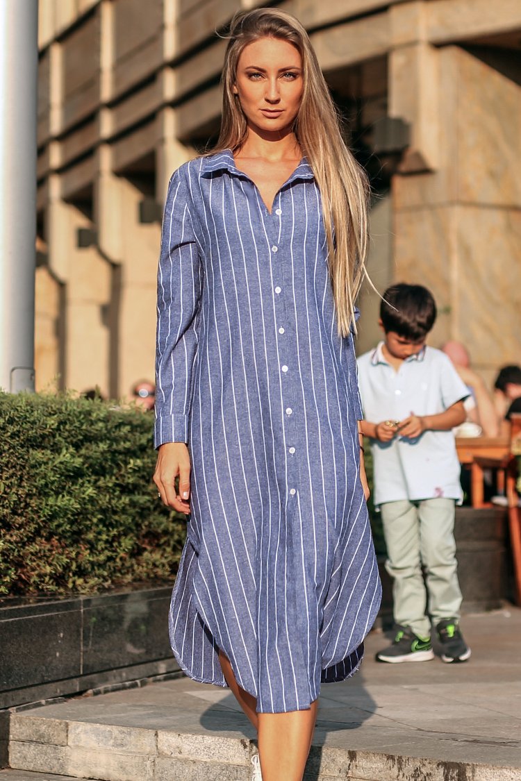 Striped Buttoned Long Cover Up