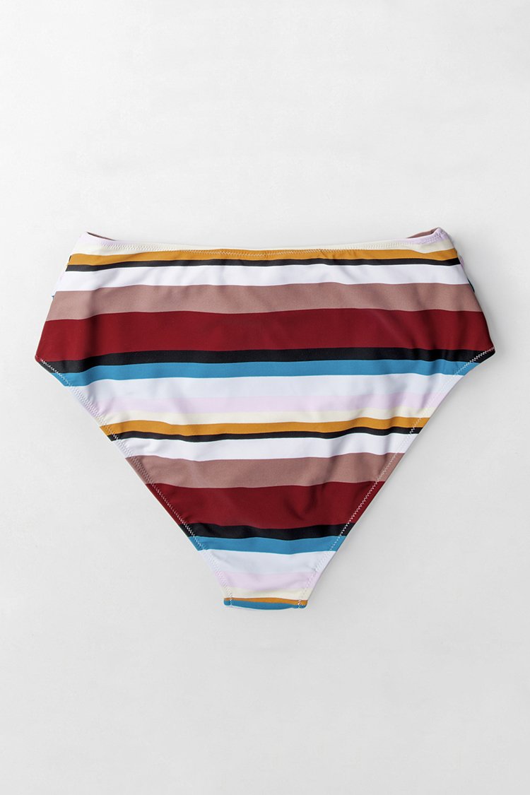 Colorful Stripe High-Waisted Bikini Bottom
