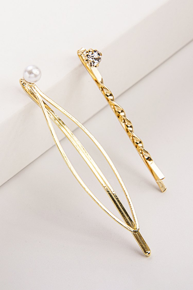 Golden Oval Hair Pin 2pcs
