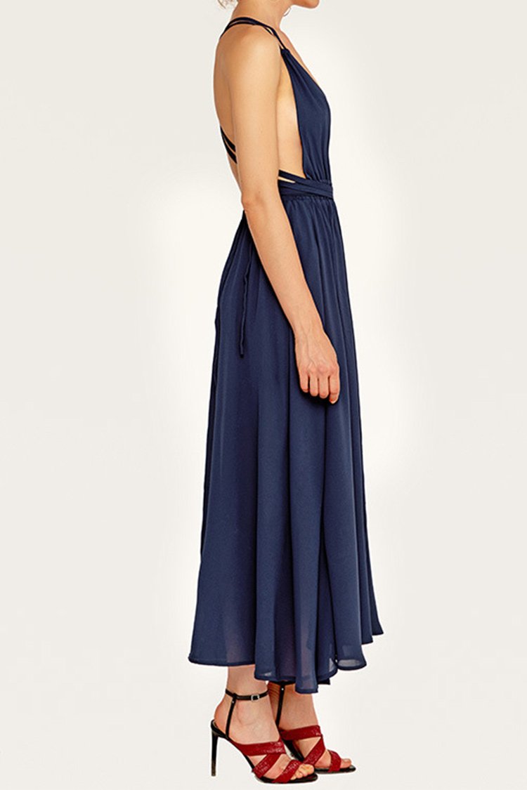 Blue Backless Dinner Party Dress
