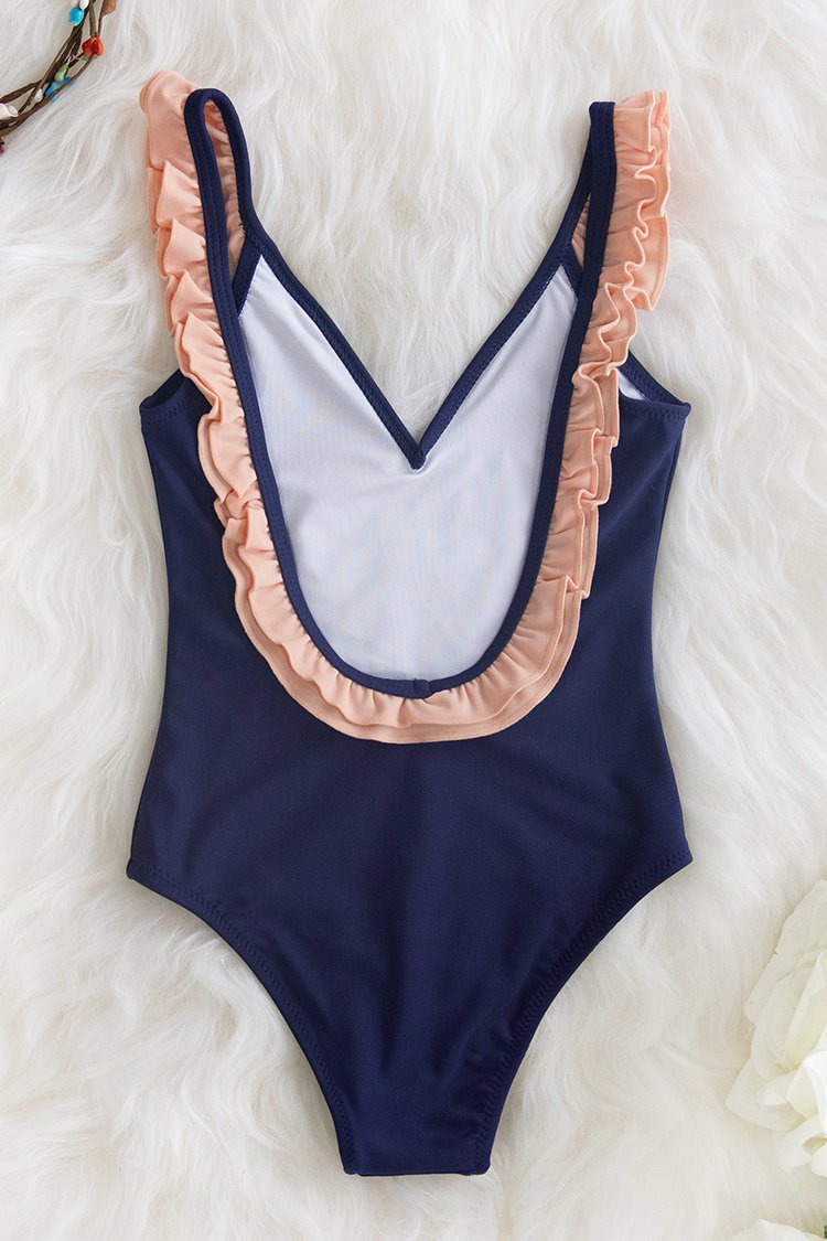 Navy Blue Ruffled One-piece Swimsuit for Toddler girls and girls