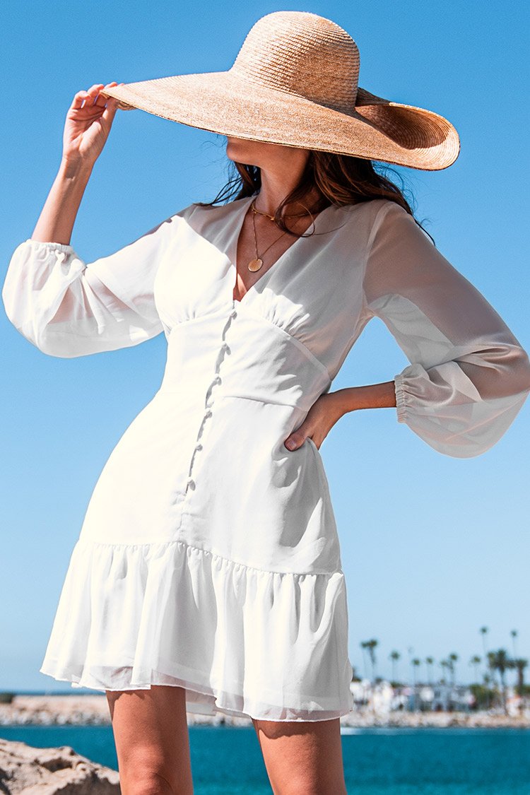 White V-Neck Mini Dress