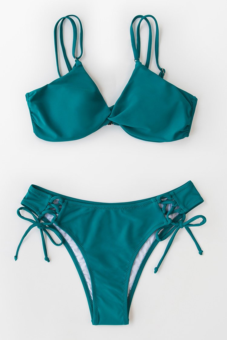 CUPSHE Women's Teal Double Straps Adjustable Straps Bikini Top