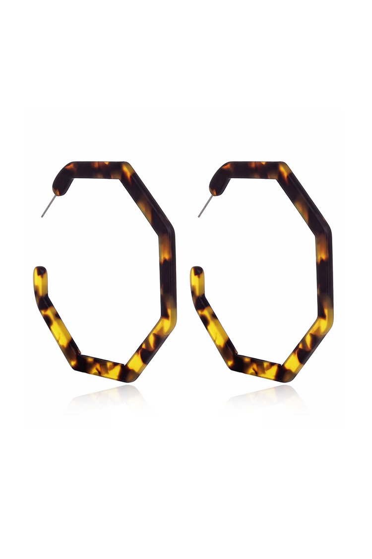 Tortoise Shell Octagonal Hoop Earrings