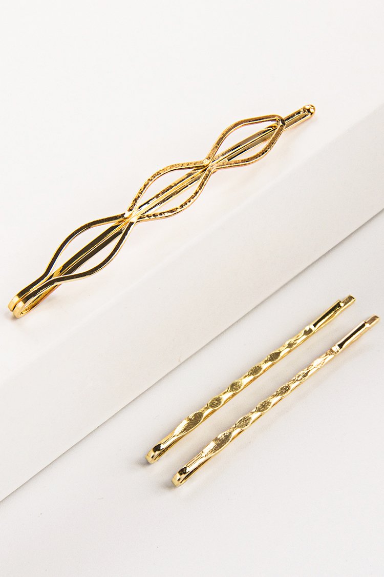 Golden Wavy Hair Clips 3pcs