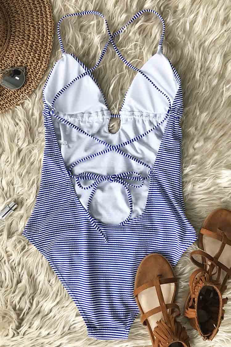 Blue Sky Embroidery One-Piece Swimsuit