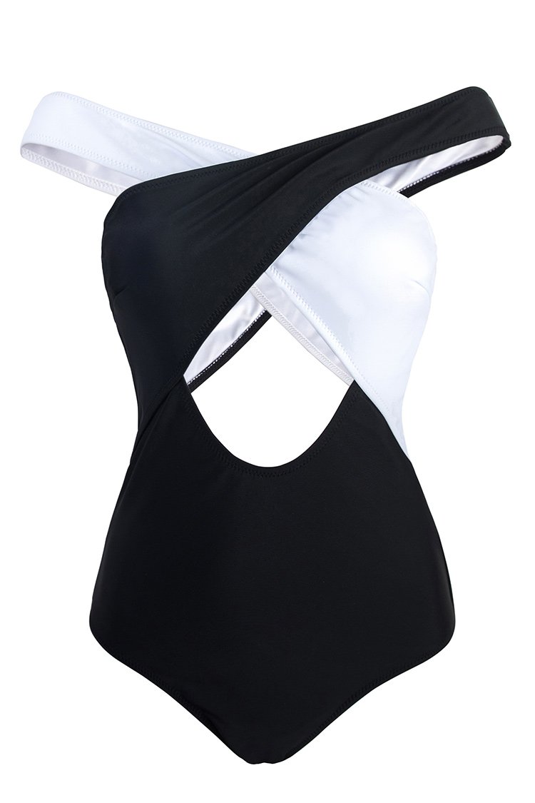 Black And White Cross One Piece Swimsuit