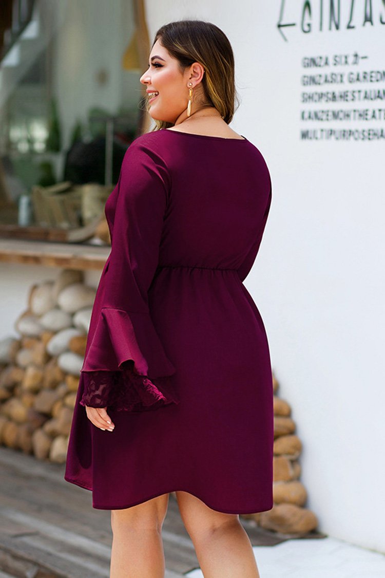 Red Ruffled Sleeve Plus Size Dress