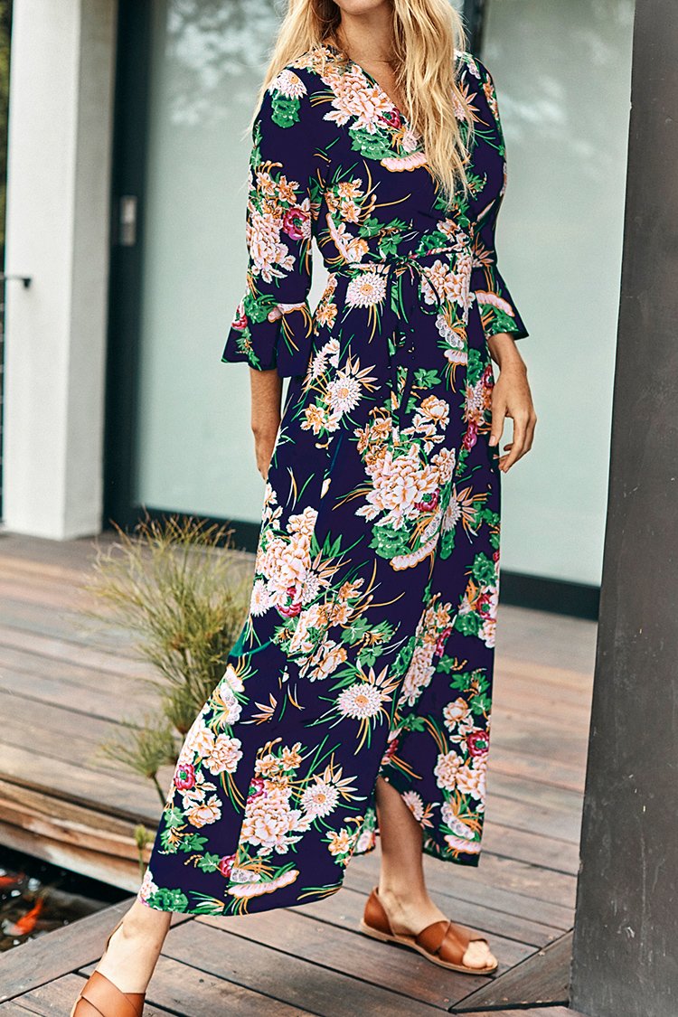 Sweet Navy Floral Print Dress