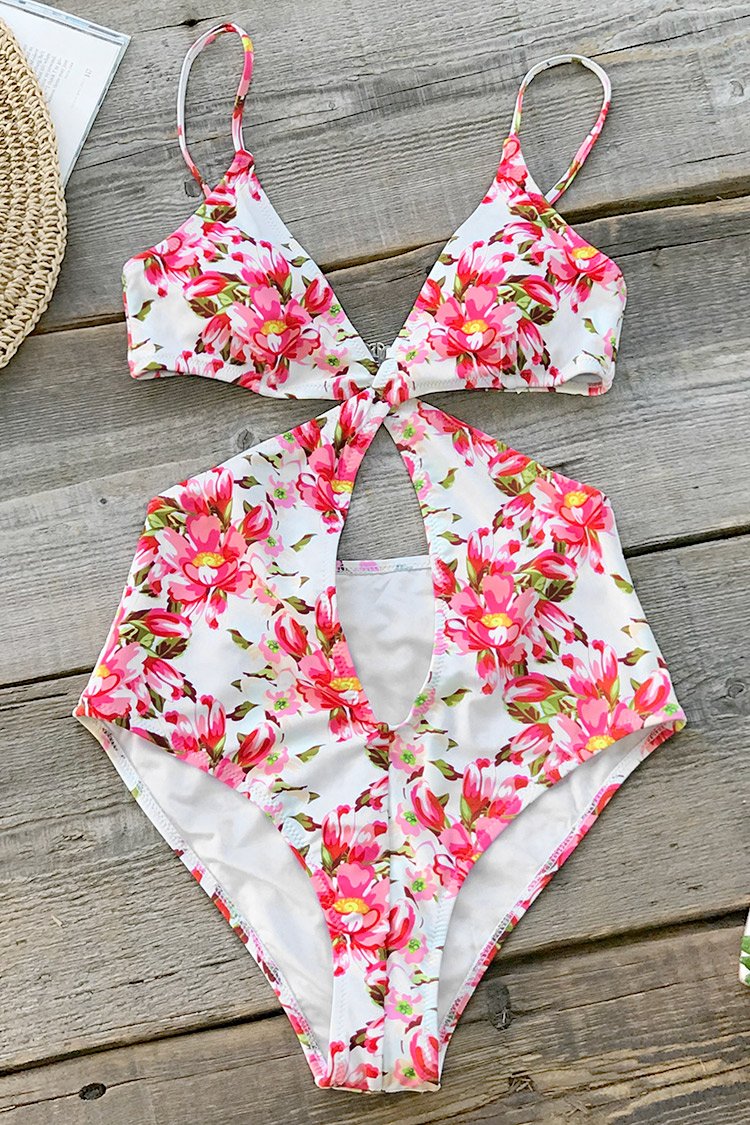 Pink Floral High Leg One Piece Swimsuit Pink Floral High Leg One Piece Swimsuit