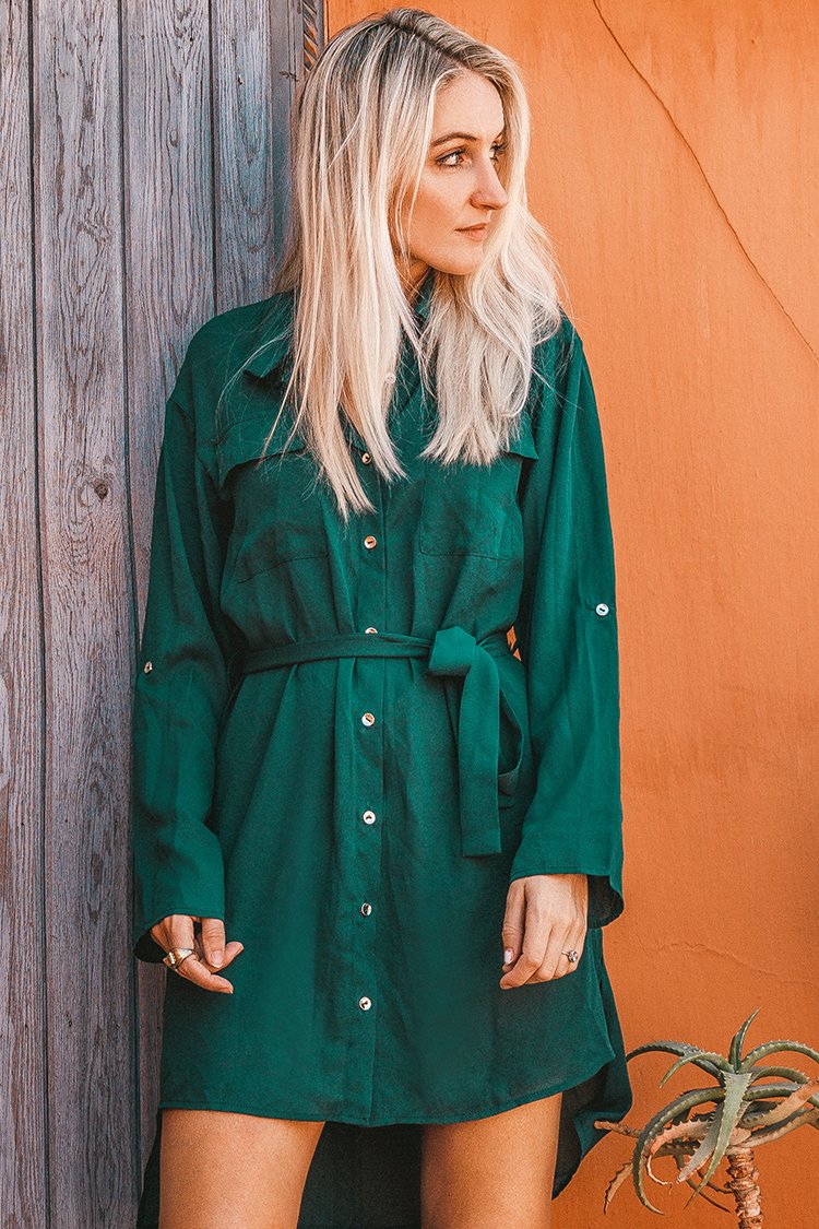 Green Belted Shirt Dress