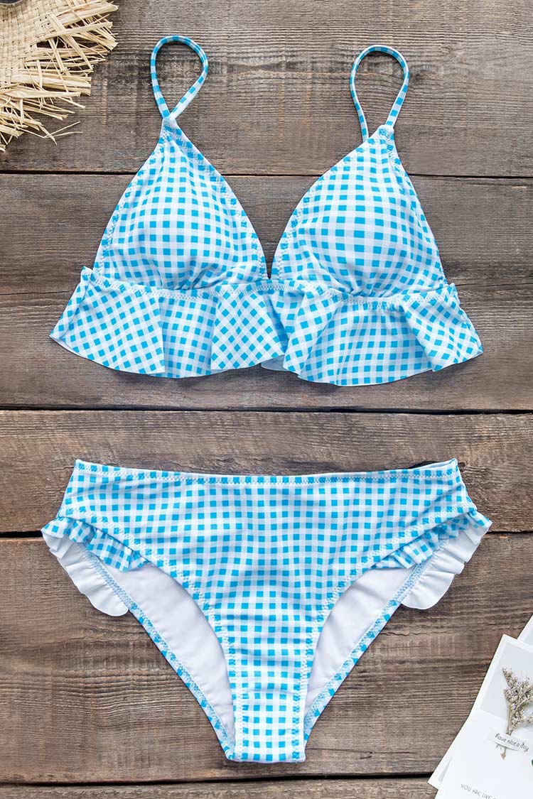 Blue Gingham Ruffled Bikini