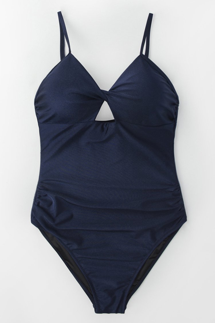 Navy Twist Front Plus Size One Piece Swimsuit