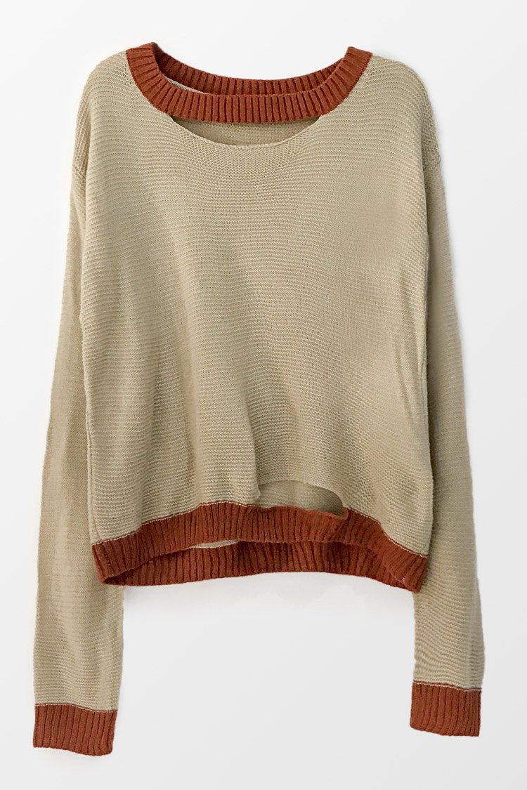 Contrast Trim Cutout Sweater