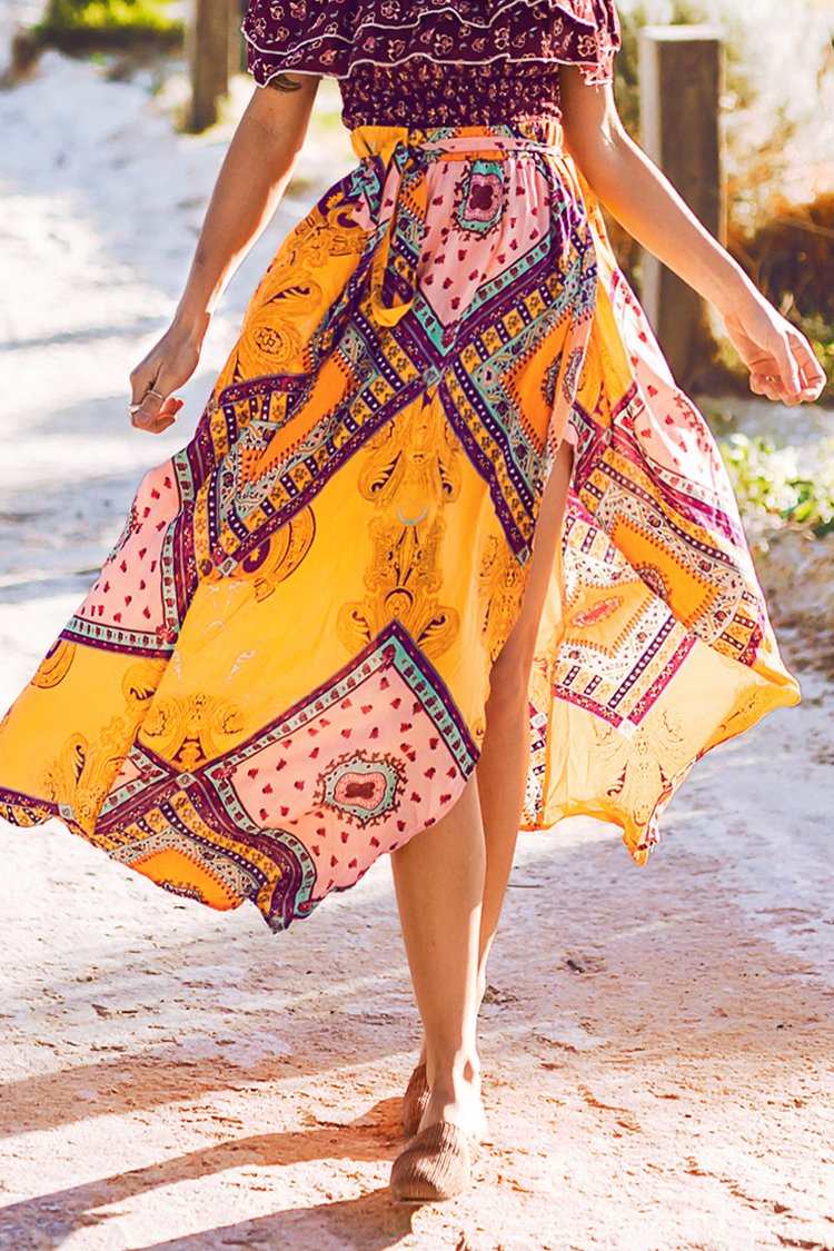 Yellow Patchwork Print Skirt