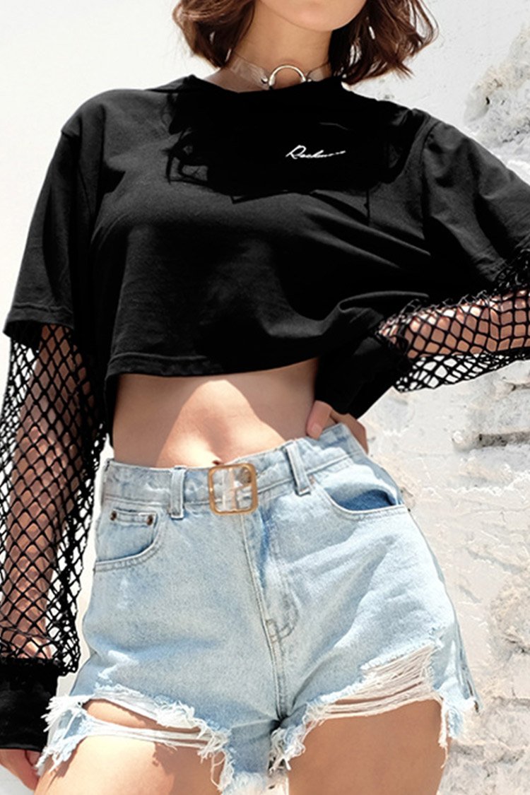 Cropped Netted Sleeve Top