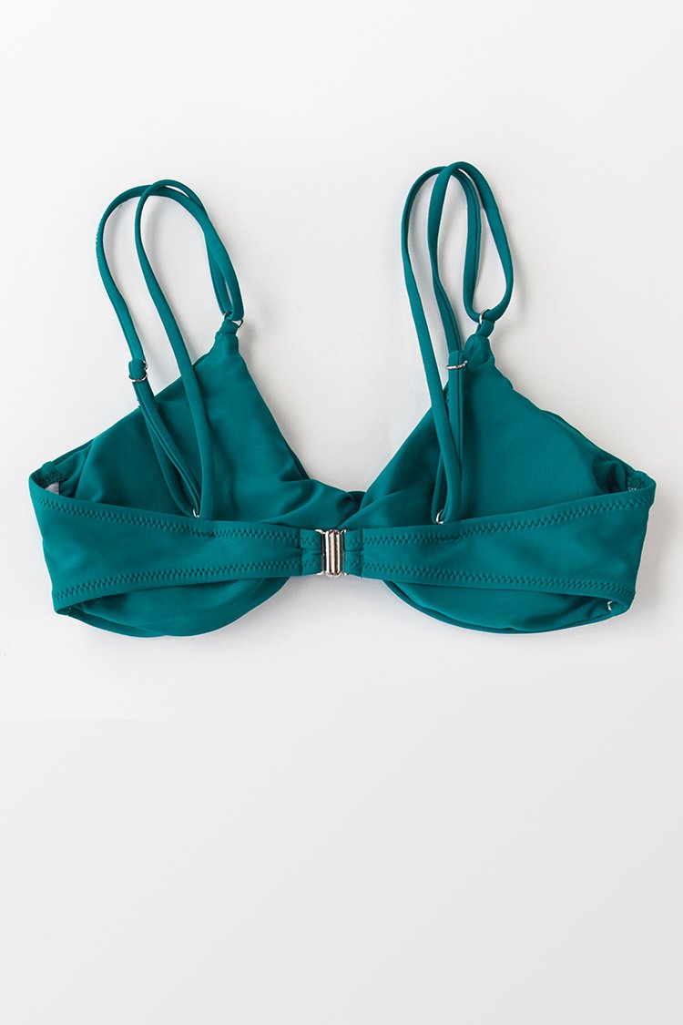 CUPSHE Women's Teal Double Straps Adjustable Straps Bikini Top