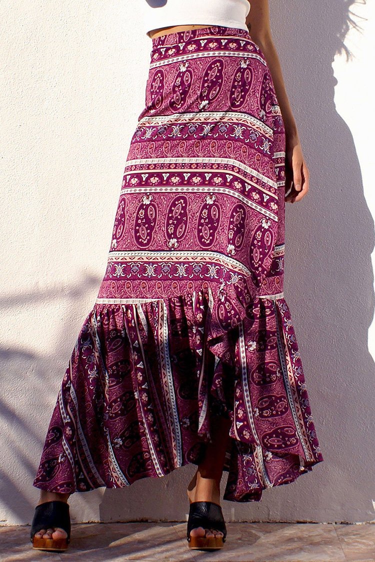 Purple Printed Ruffled Skirt