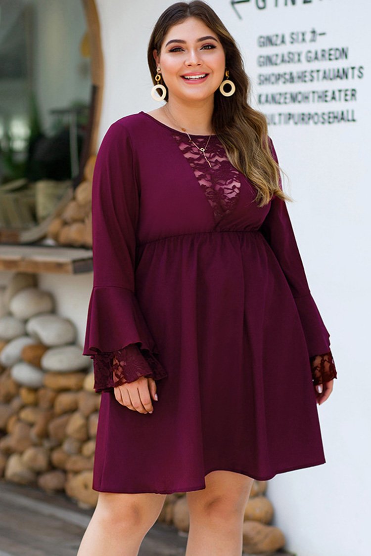Red Ruffled Sleeve Plus Size Dress