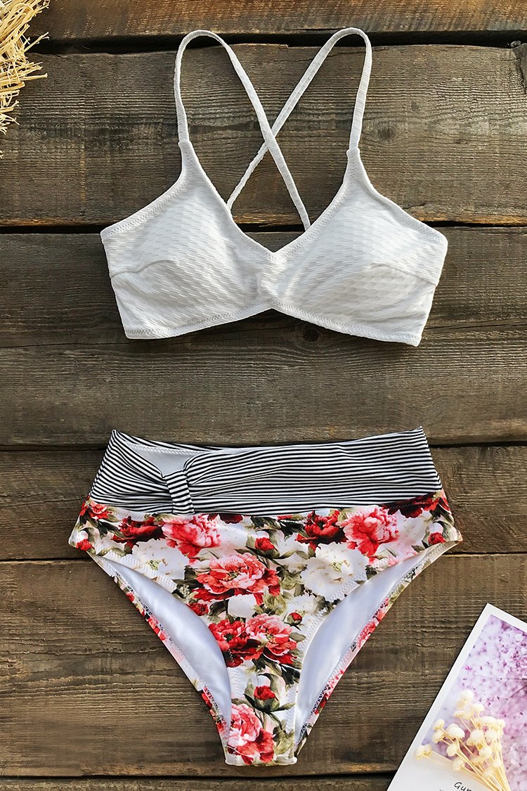 Textured Stripe and Floral Bikini