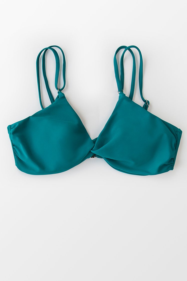 CUPSHE Women's Teal Double Straps Adjustable Straps Bikini Top