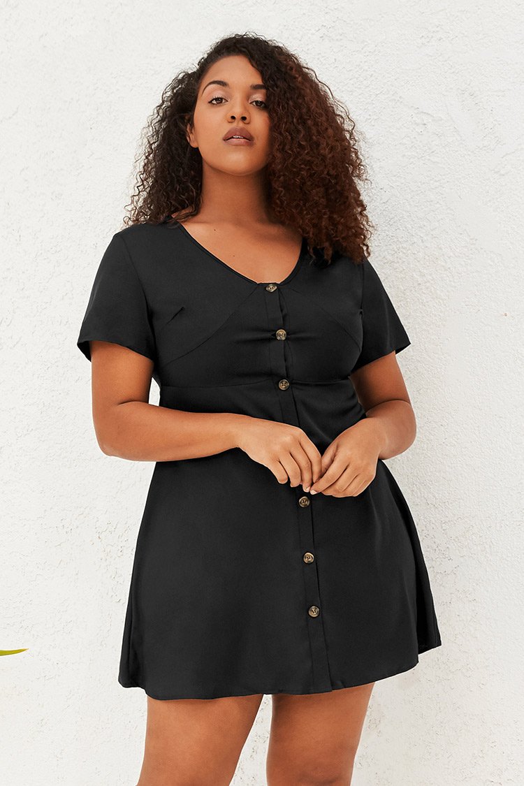 Black Buttoned Plus Size Dress
