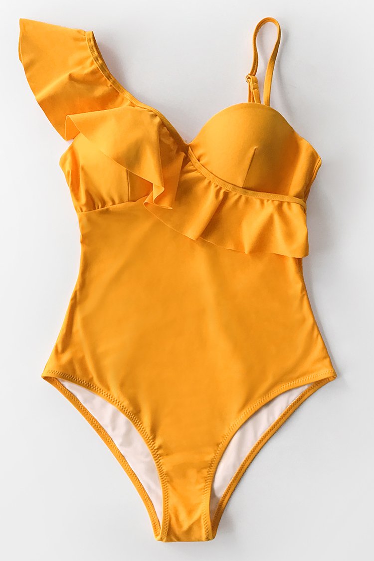 Yellow Ruffled One-Piece Swimsuit