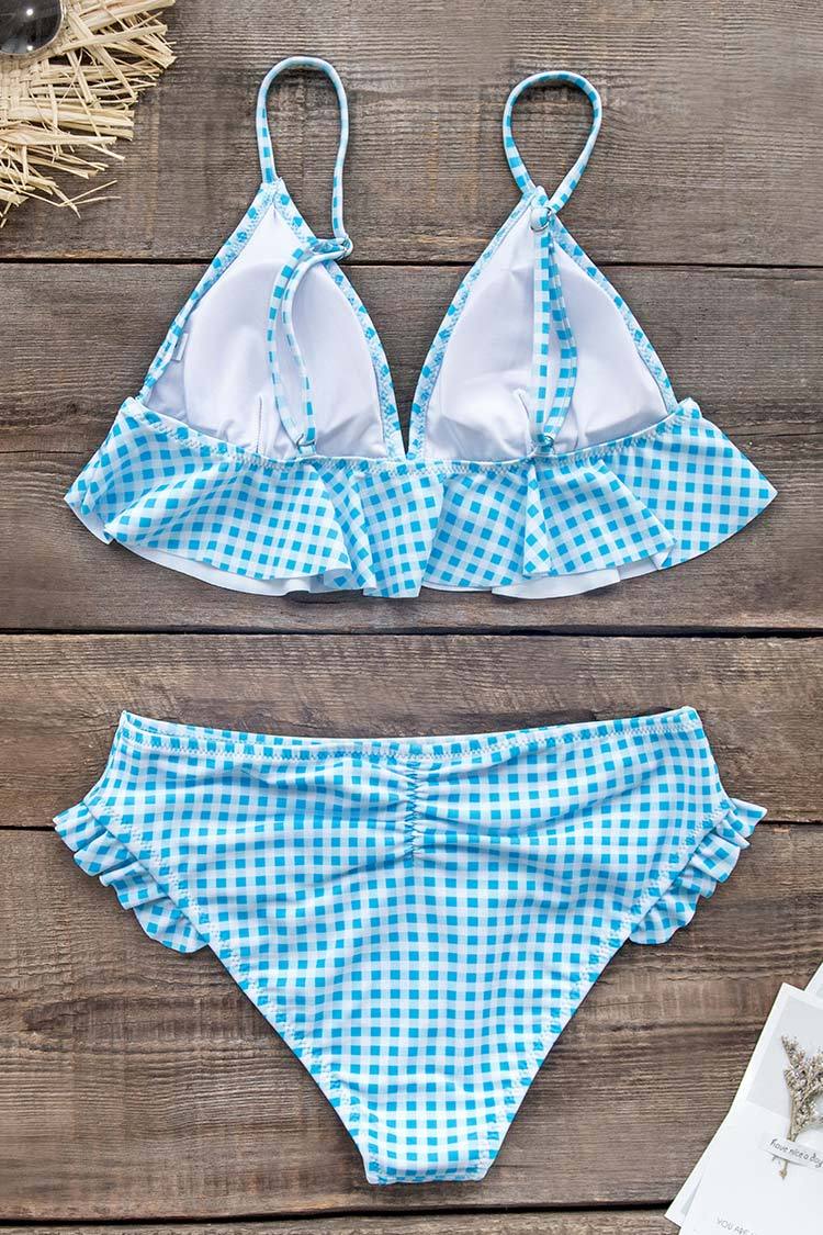 Blue Gingham Ruffled Bikini