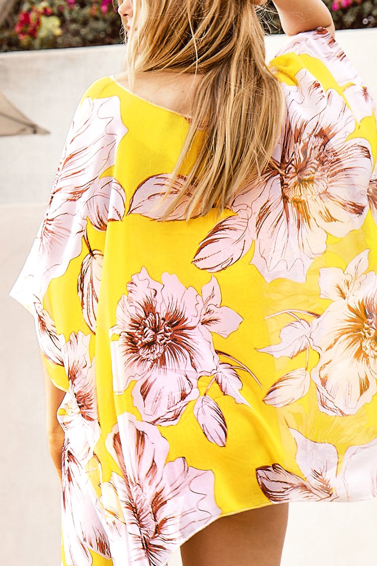 Bright Yellow Pink Floral Cover Up