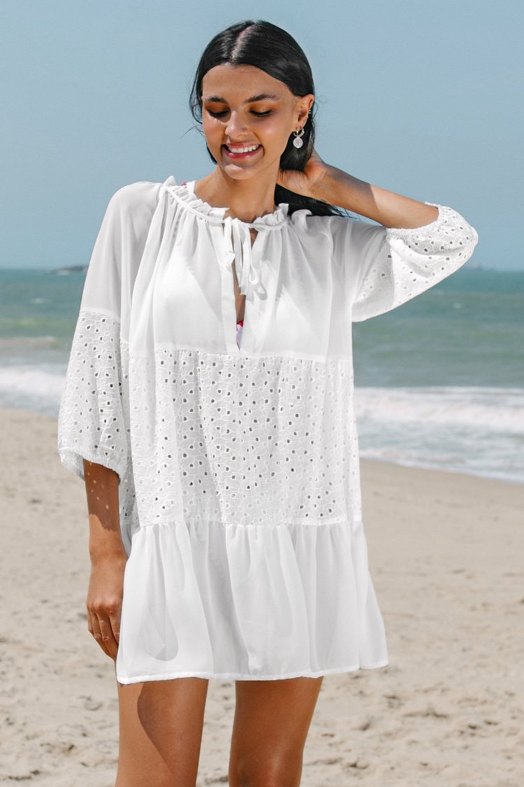 Addison White Ruffle Pull Over Cover Up