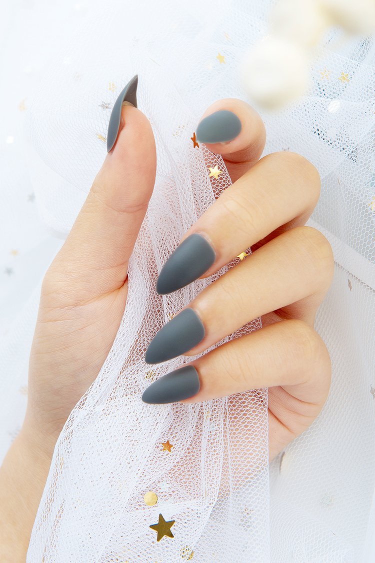 Sharp Top Frosted Gray False Nail