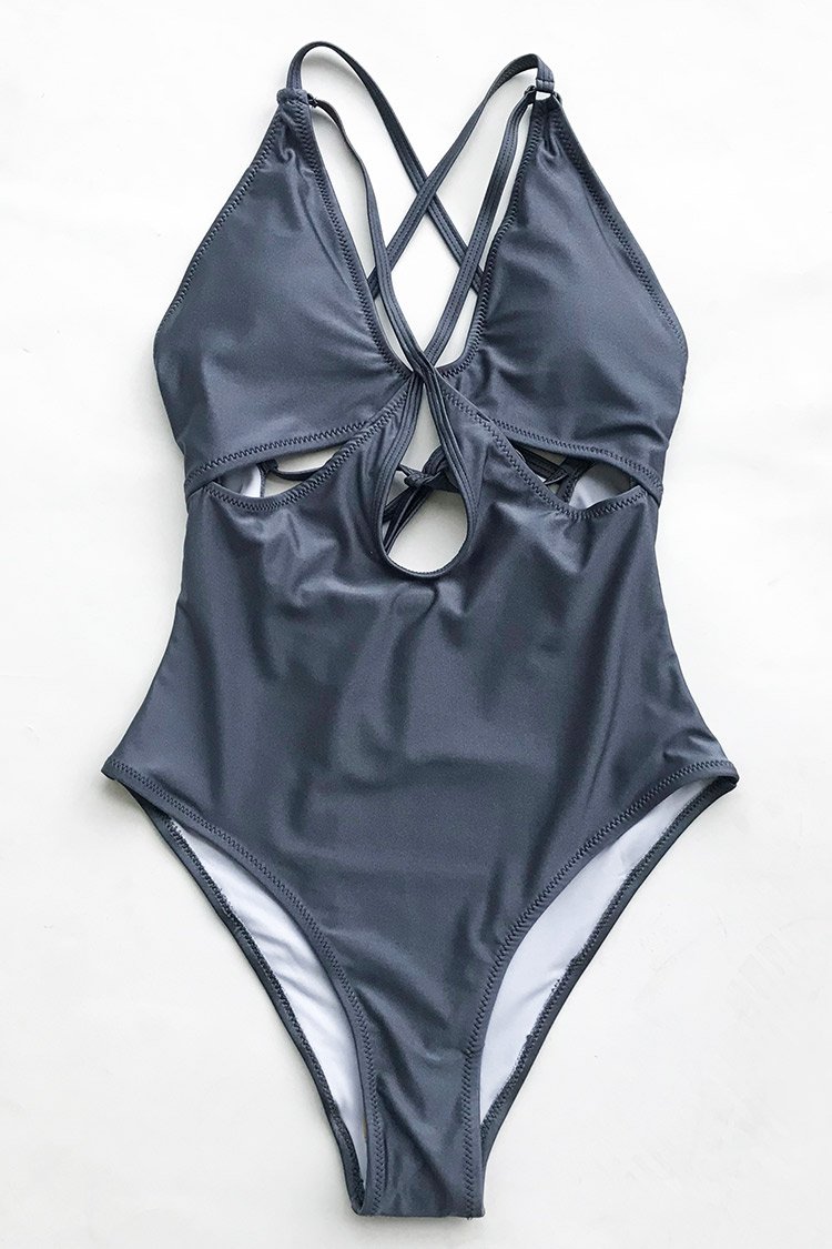 Gray Space Solid One-piece Swimsuit