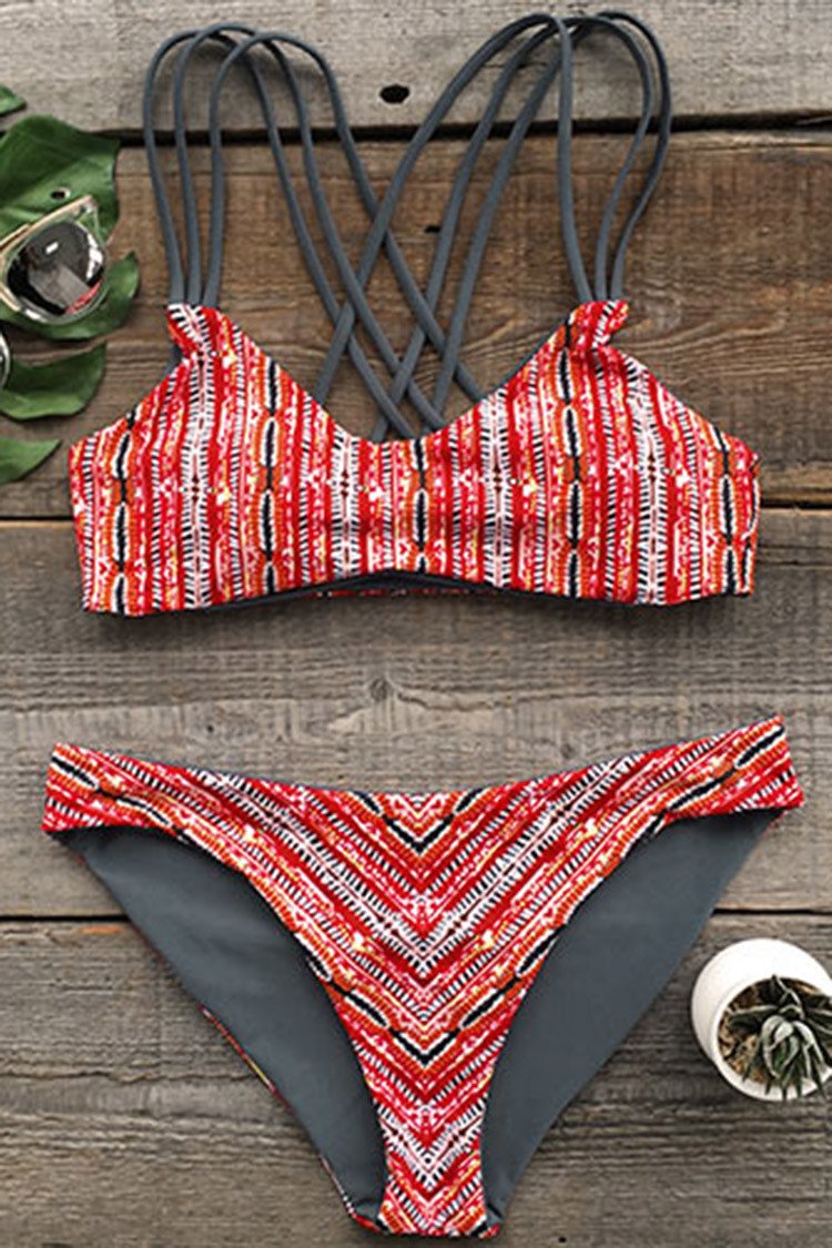 Heated Love In Desert Cross Back Bikini Set