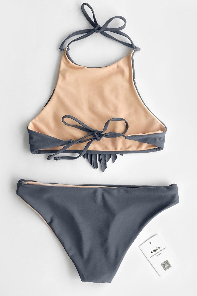 Hit The Road Tassel Halter Bikini Set