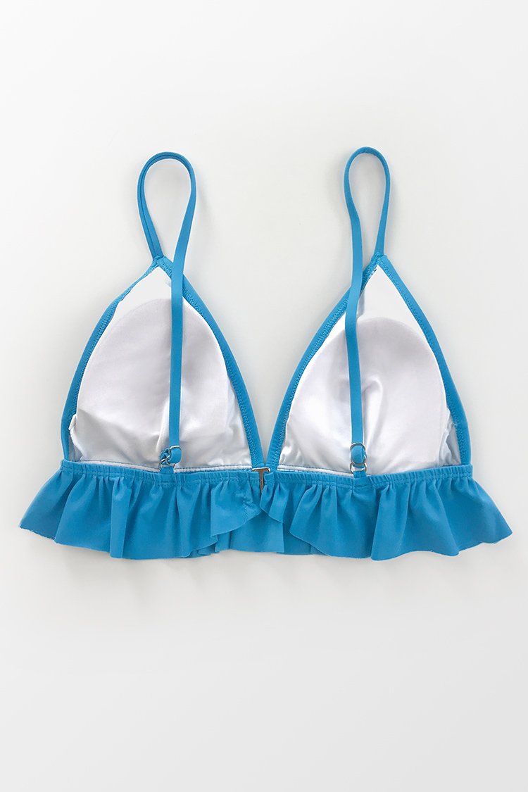 Blue Ruffled Bikini Top