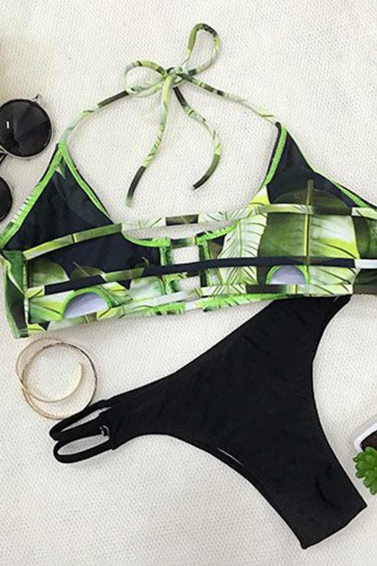 Hit Refresh Leaves Halter Bikini Set