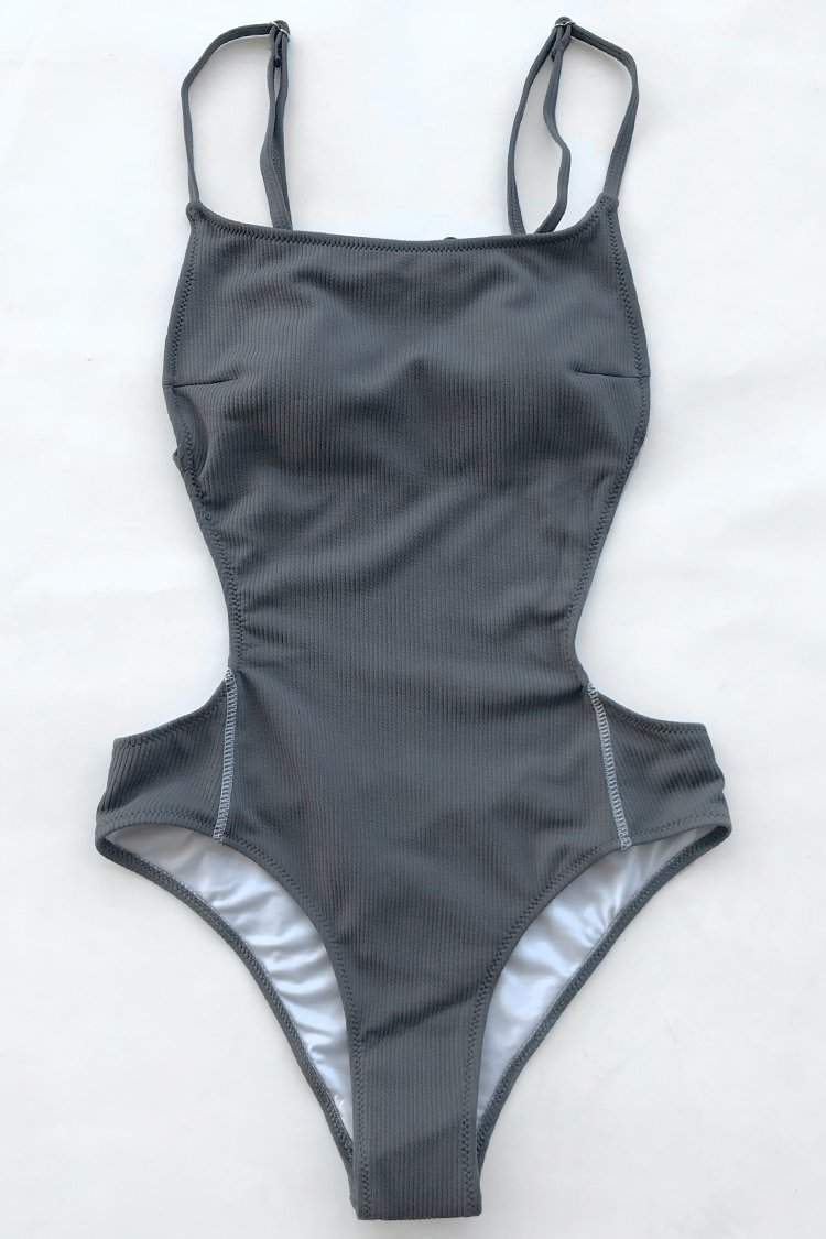 CUPSHE Women's Easy Life Solid Backless Padding One-Piece SwimsuitGrey