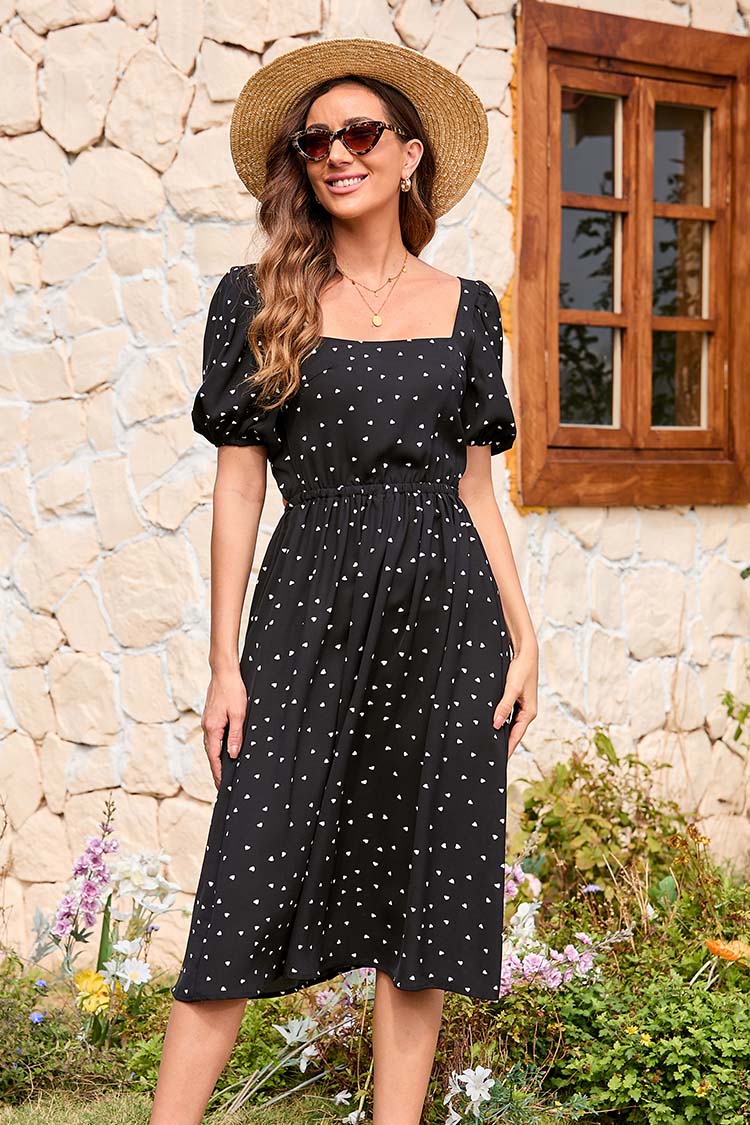 Rachelle Square Neck Fitted Waisted A-Shape Dress