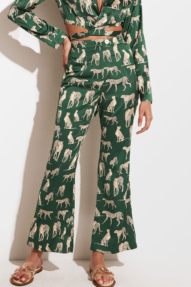 Graciela Zip Front Animal Pattern Flared Pants