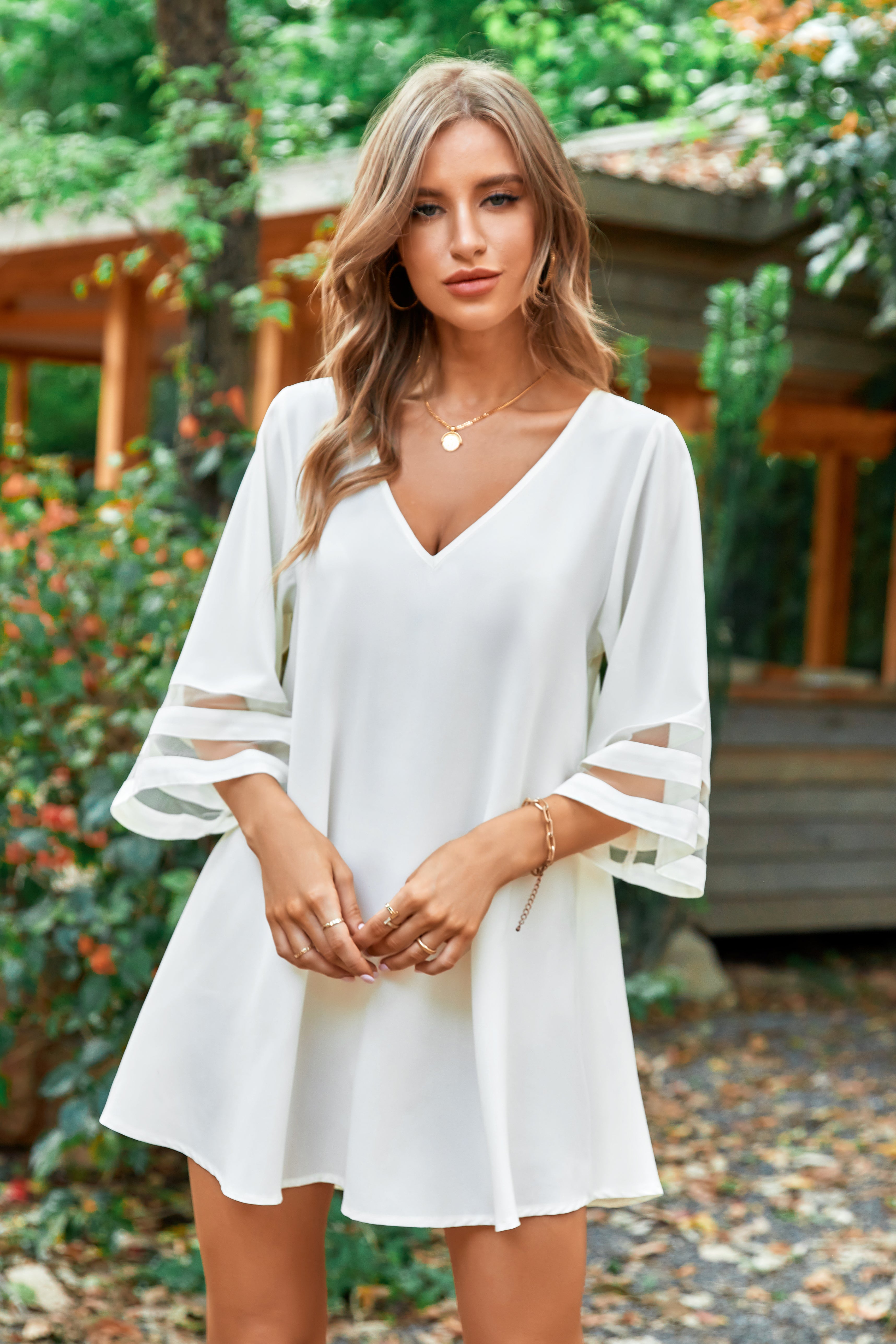 Cofete Plunge Loose Waisted Short A-Shape Dress