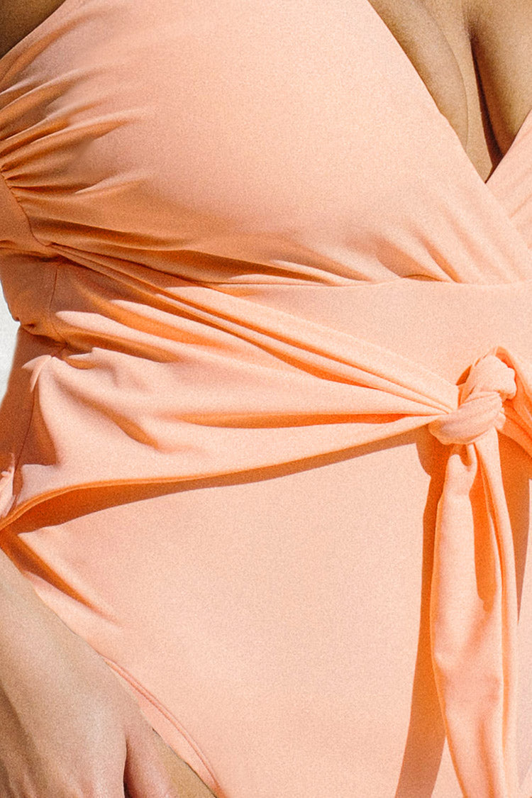 Nature Trip Sash Halter Tummy Control Plus Size One Piece